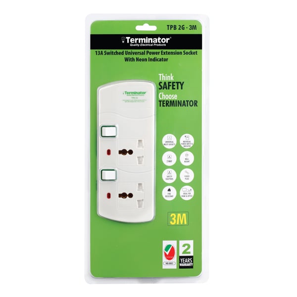 Buy Terminator 2 Way Universal Power Extension Socket 13A 3M Cable ... Buy Terminator 2 Way Universal Power Extension Socket 13A 3M Cable ...
